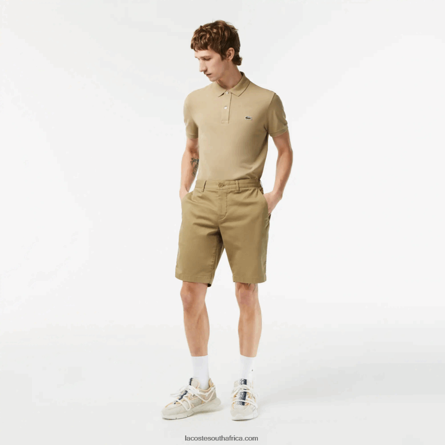 Men Lacoste Beige Cb8 Slim Fit Stretch Cotton Bermuda Shorts Tj8x40431